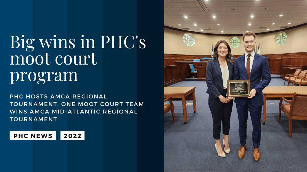 PHC varsity moot court team celebrates a win at an AMCA regionals ...